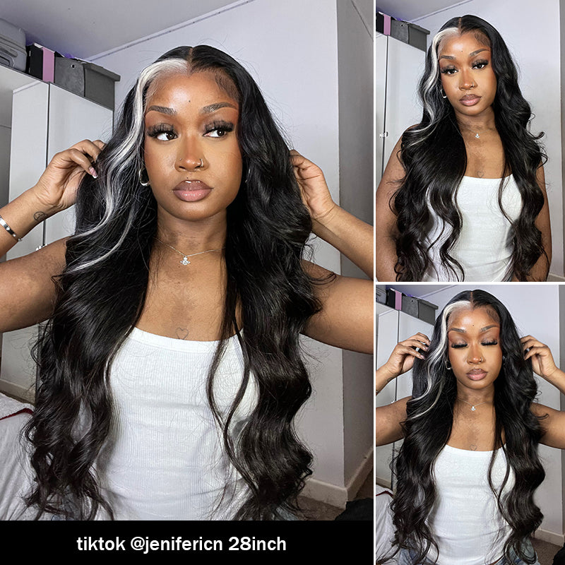 Gray Skunk Stripe 3D Body Wave Wig 13x4 HD Lace Wigs- KissLove Hair