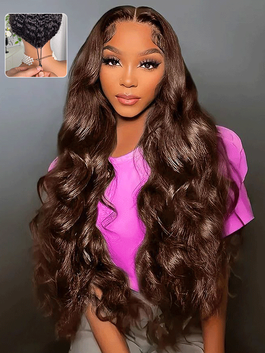 Chocolate Brown Wig 3D Body Wave Lace Front Human Hair Wigs- KissLoveHair