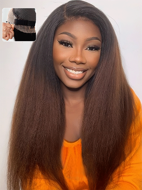 360 Invisi-Drawstring Ombre Brown Wigs Yaki Straight Hair - KissLove Hair