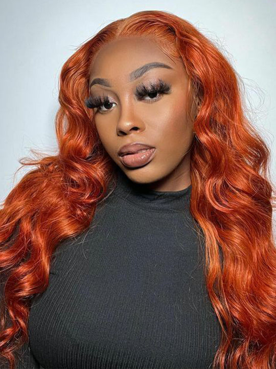 Ginger Pre Bleached 360 Lace Frontal Wigs Orange Bouncy 3D Body Wave ...