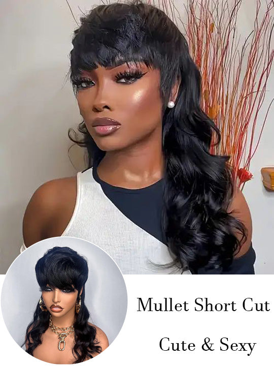 Mullet Haircut Machine Made Pixie Short Wig None Lace Glueless Human H